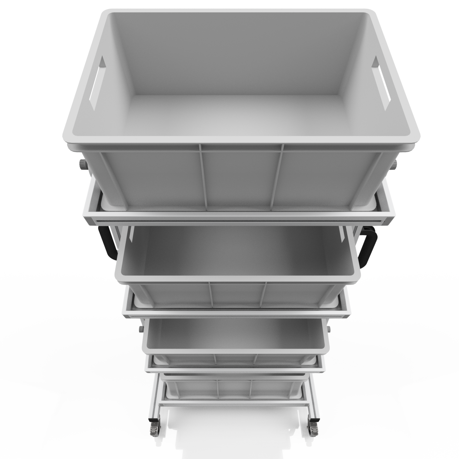 Systemwagen für Eurobehälter 60 x 40 H 134 cm neigbar | 3 x Tablar neigbar, 1 x Tablar starr ...